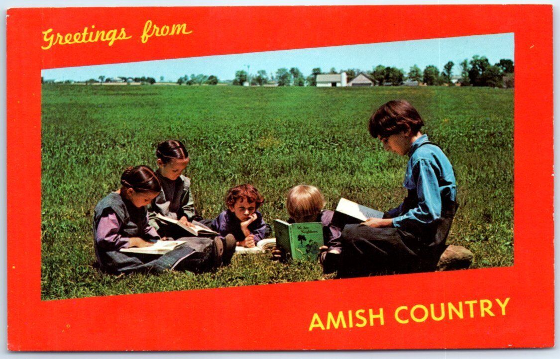 Amish Children reading - Greetings, From "The Penna. Dutch Country ...