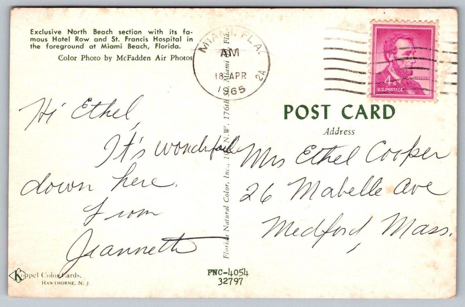 Miami Florida North Beach Scenic Birds Eye View Chrome Cancel WOB ...