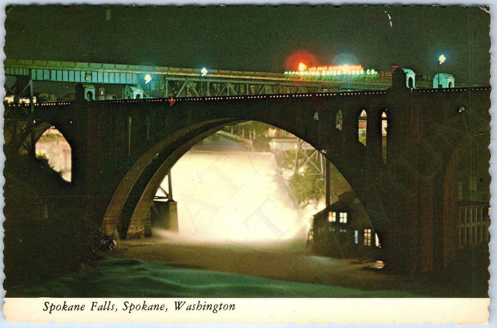 1970s Spokane WA Falls Monroe St Bridge Night Electric Union Pacific ...