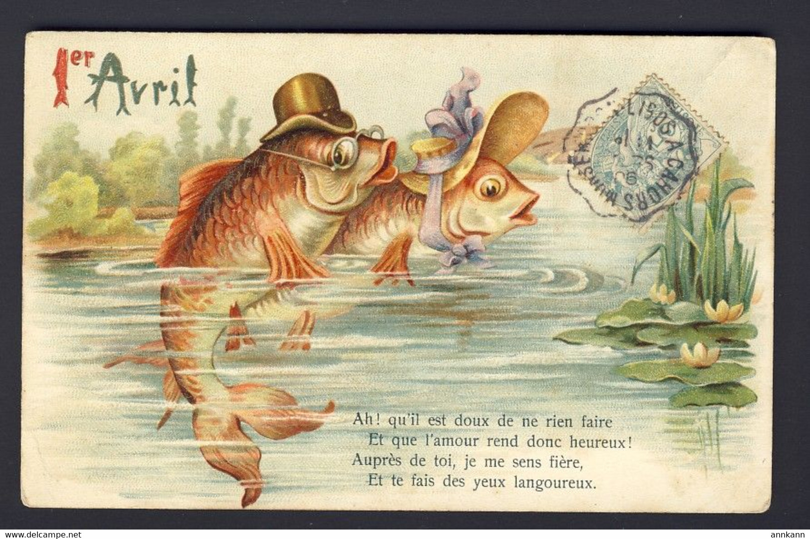 Humanized fish man bolo hat, glasses, woman bonnet lily pads 1906 ...