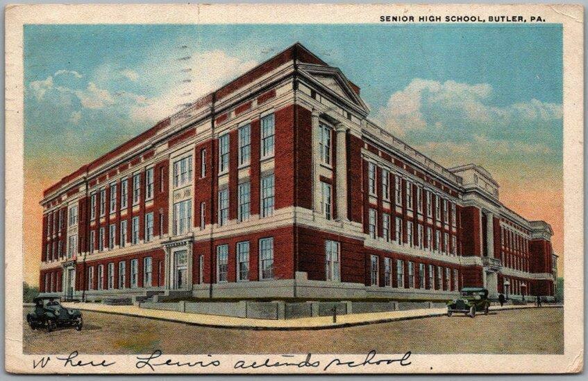 1924 BUTLER, Pennsylvania Postcard "SENIOR HIGH SCHOOL" Building ...