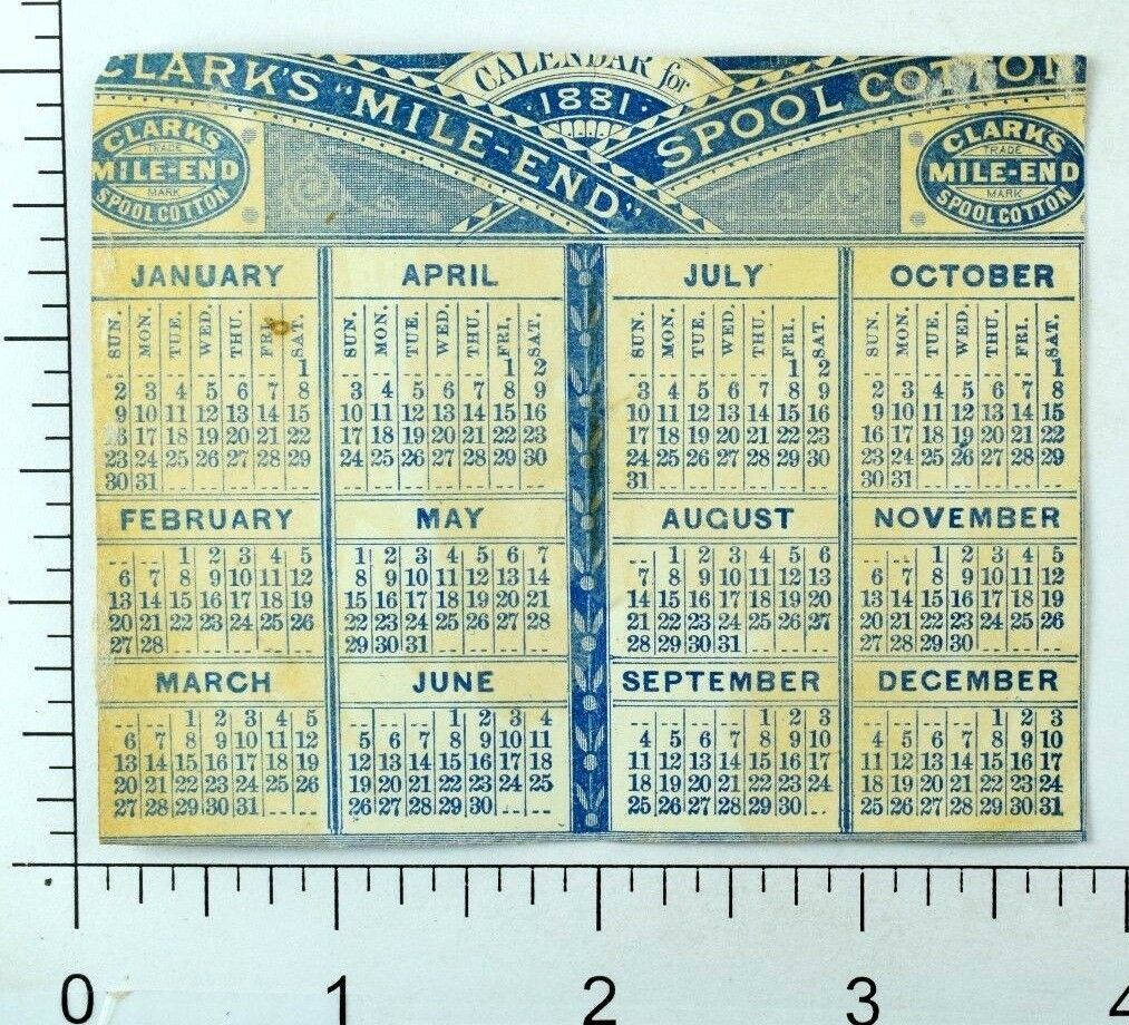 1881 Clark's Thread Lovely Sisters Calendar Folder Victorian Trade Card ...