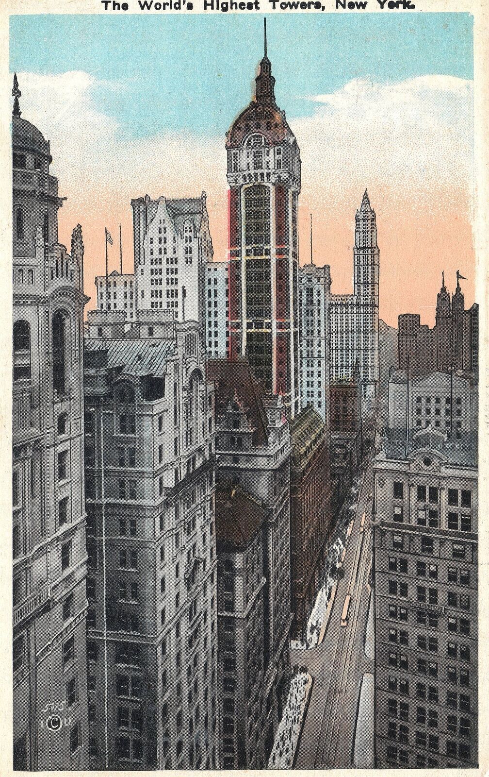 Vintage Postcard the Skyscrapers of C. 1925 New York City and Trolley ...