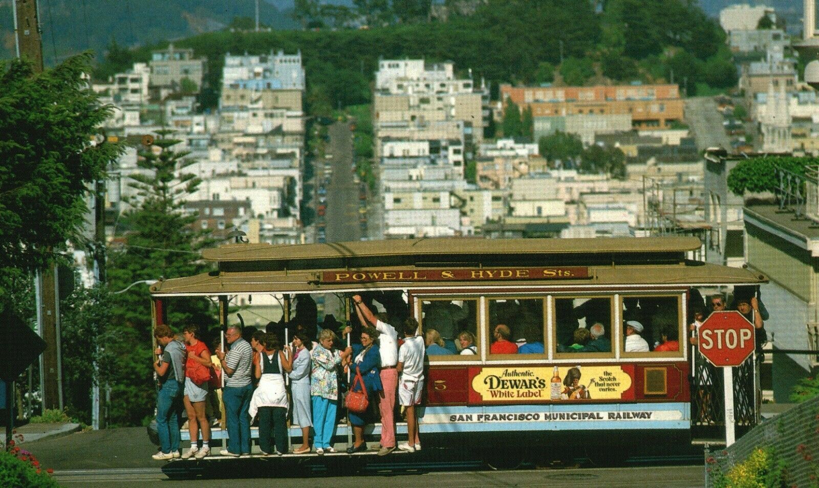 Vintage Postcard Crowded Cable Car Atop Russian Hill San Francisco ...