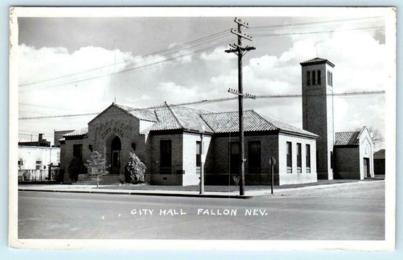 RPPC FALLON, NV Nevada CITY HALL Street Scene Churchill County c1950s ...