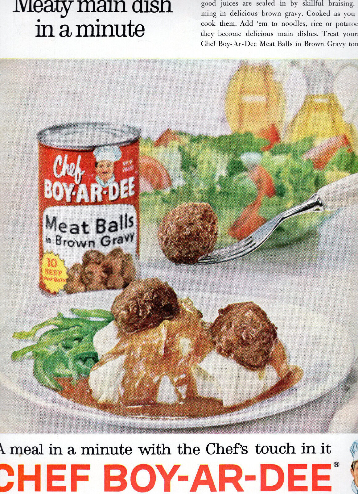 1961 Ladies Home Journal Chef Boy-Ar-Dee Vintage Print Ad Meatballs In ...