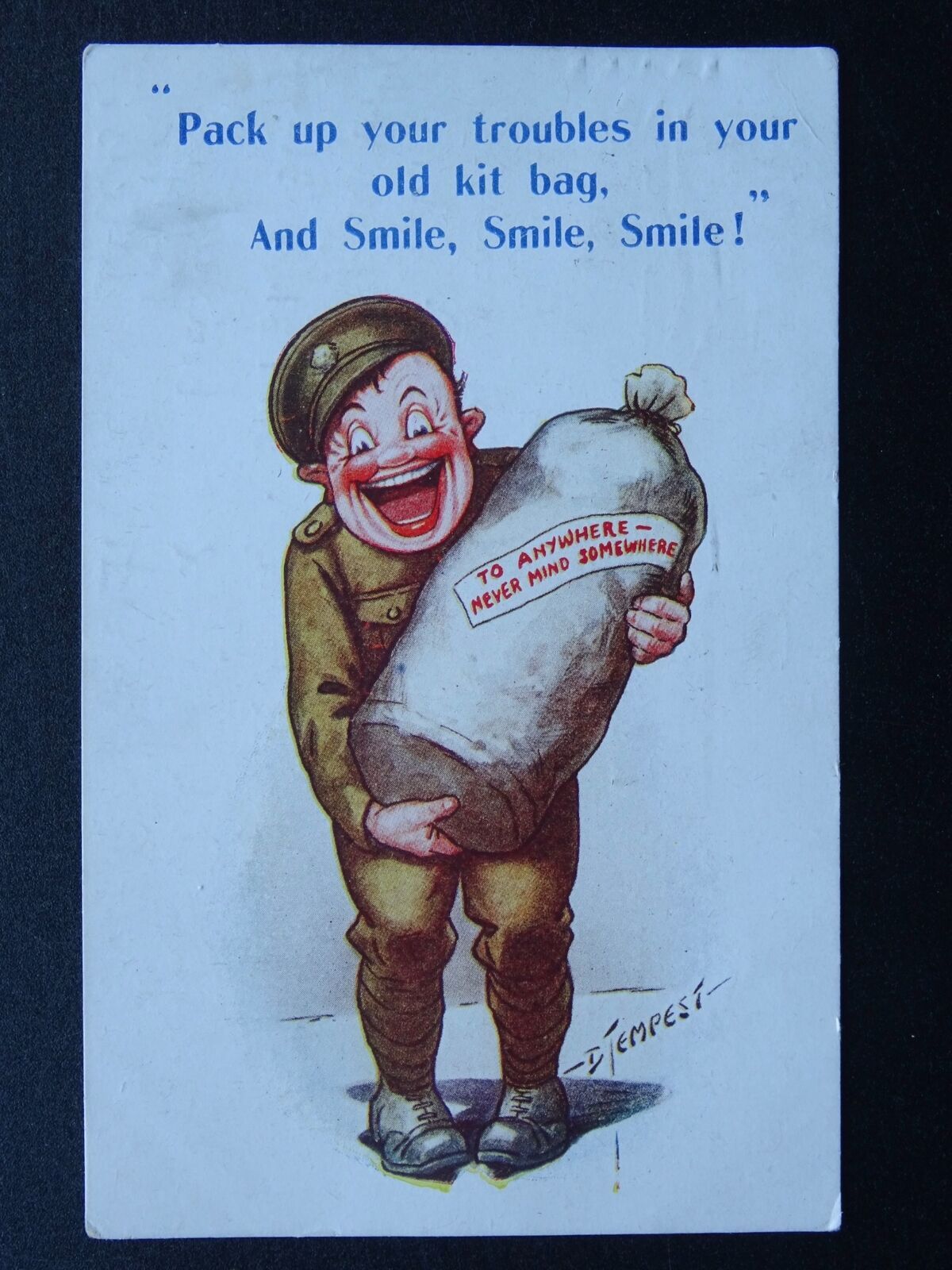 WW1 PACK UP YOUR TROUBLES IN YOUR OLD KIT BAG Comic c1916 Postcard by ...
