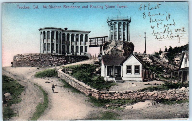 TRUCKEE, CA Handcolored McGLASHAN RESIDENCE Rocking Stone Tower 1910s ...