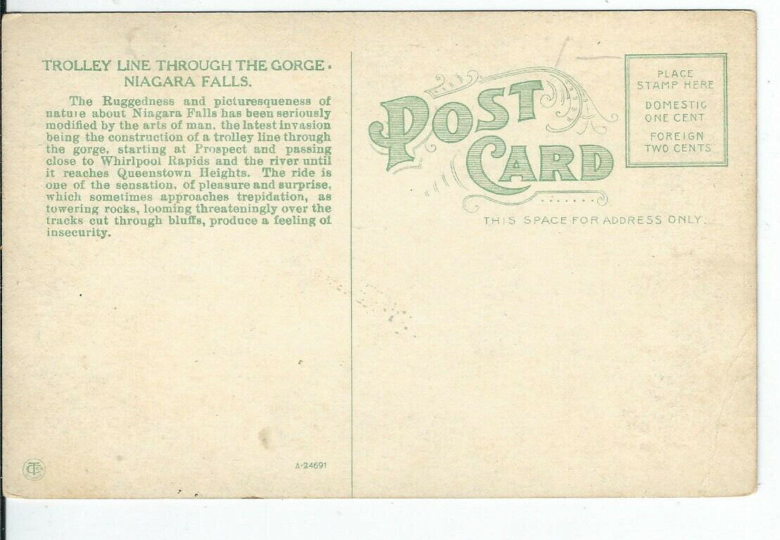 CI-311 NY Niagara Falls Trolley Line Through Gorge Divided Back ...