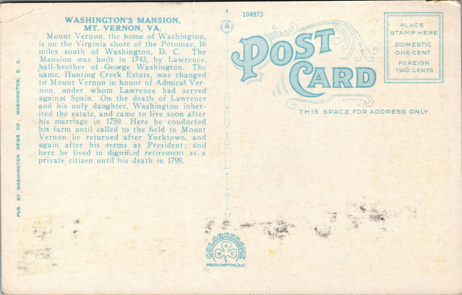 Vtg 1920s Home of George Washington Mt Vernon Virginia VA Postcard ...