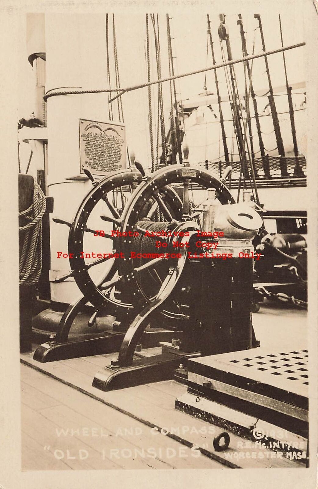 US Navy, RPPC, USS Constitution, Old Ironsides, Wheel & Compass ...