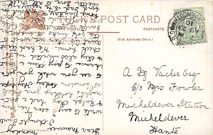 SS Dominion Dominion Line Ship 1910 | Topics - Other, Postcard ...