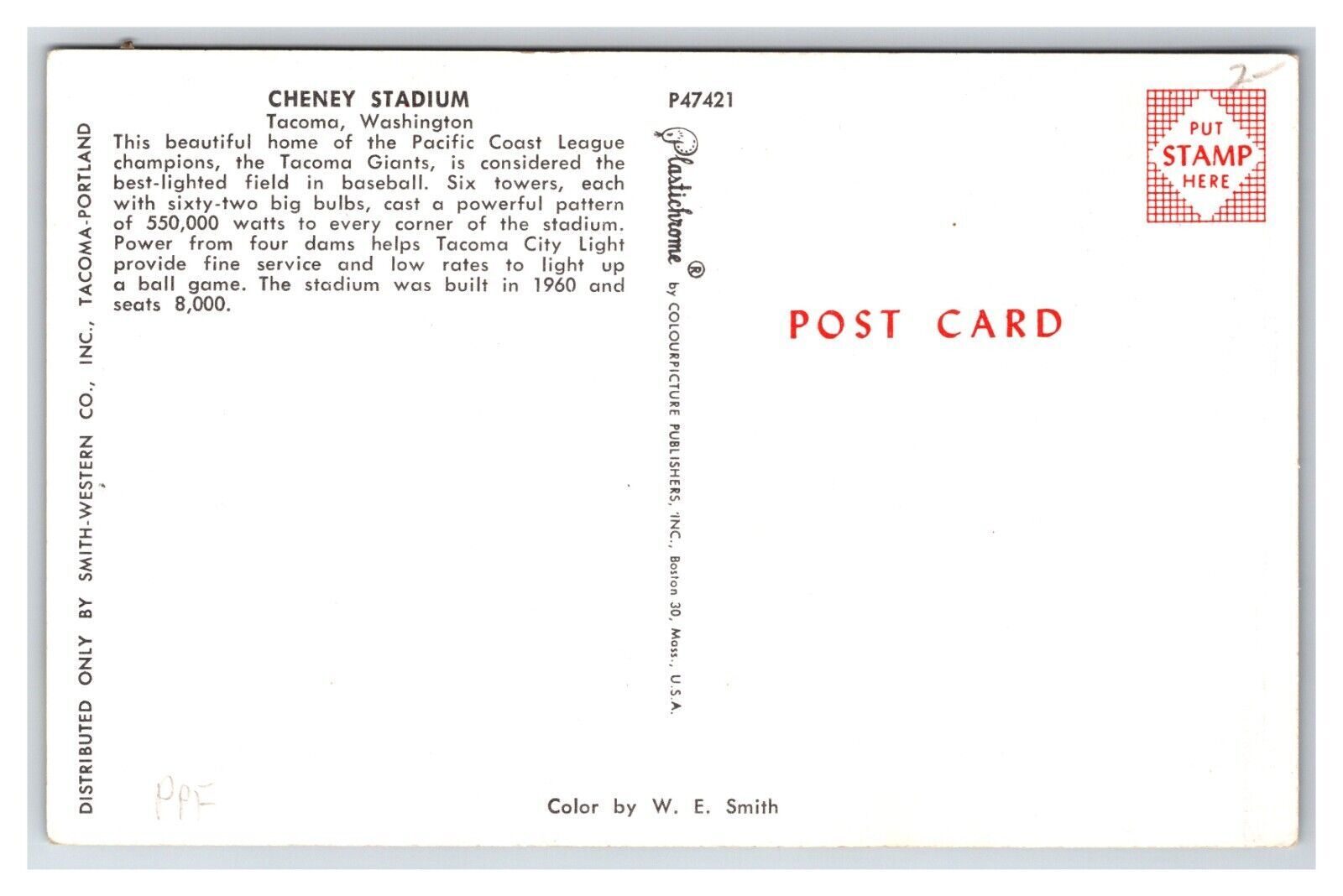 Cheney Stadium Night View Tacoma Washington WA UNP Chrome Postcard T16 ...