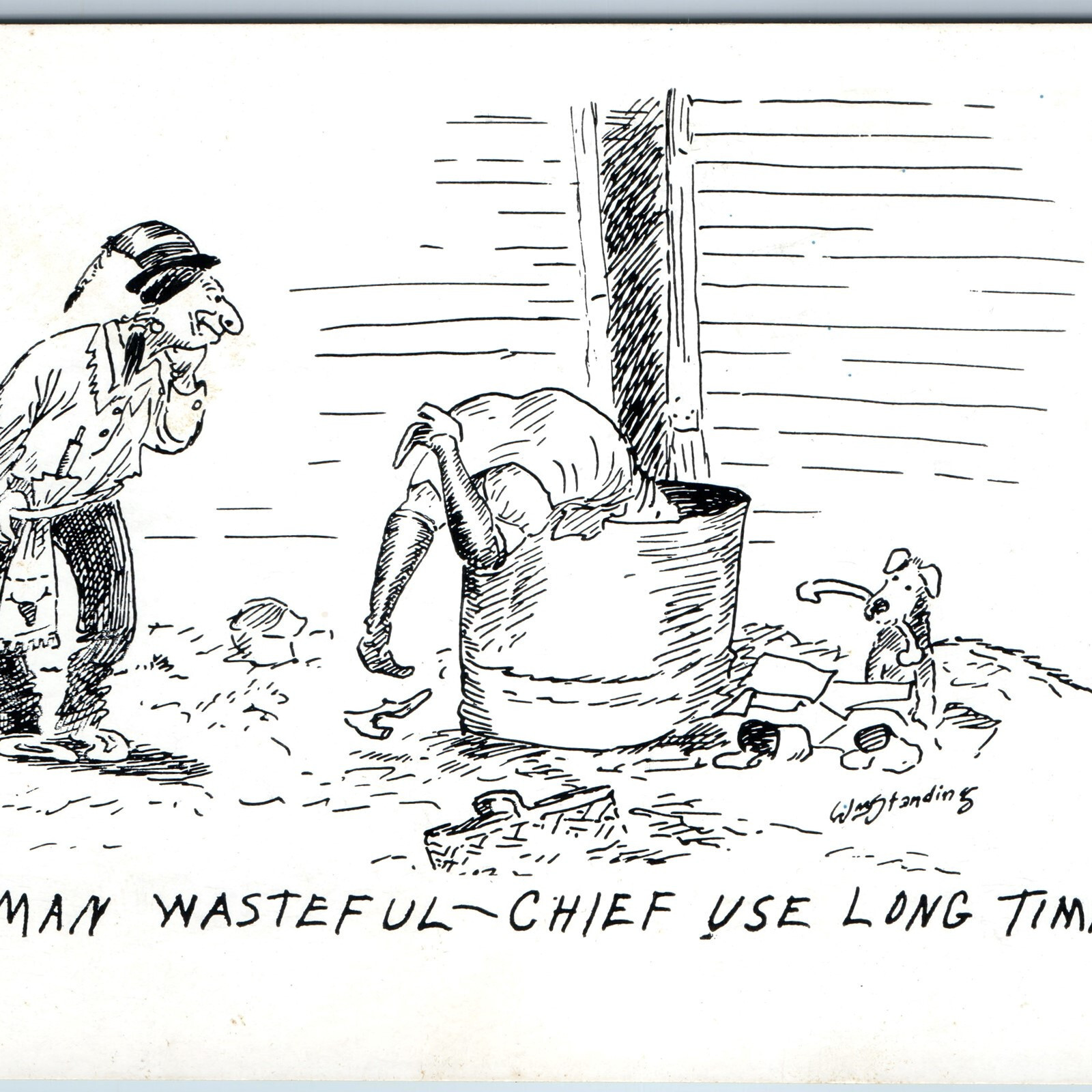c1910s Western Art Postcard Native American Comic Humor Trash Can Waste ...