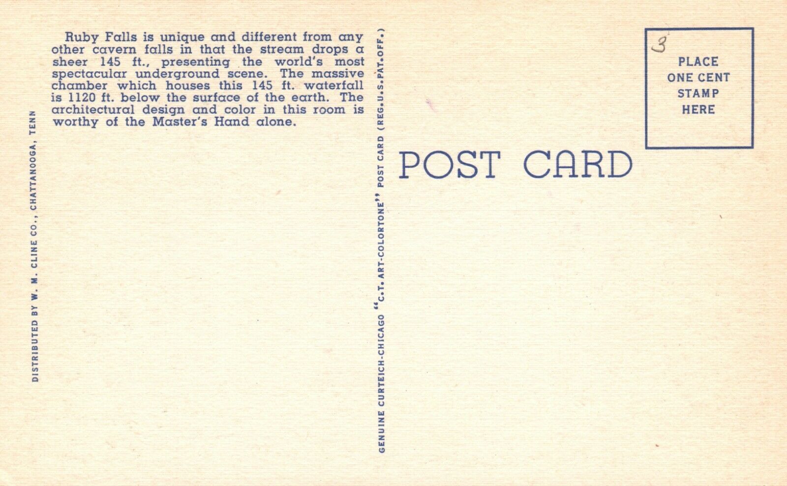 Vintage Postcard 1930's Ruby Falls Lookout Mountain Cave Chattanooga ...