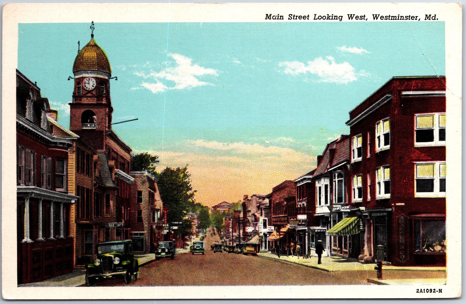 Vintage Postcard Main Street View at Westminster Maryland C. 1930s ...