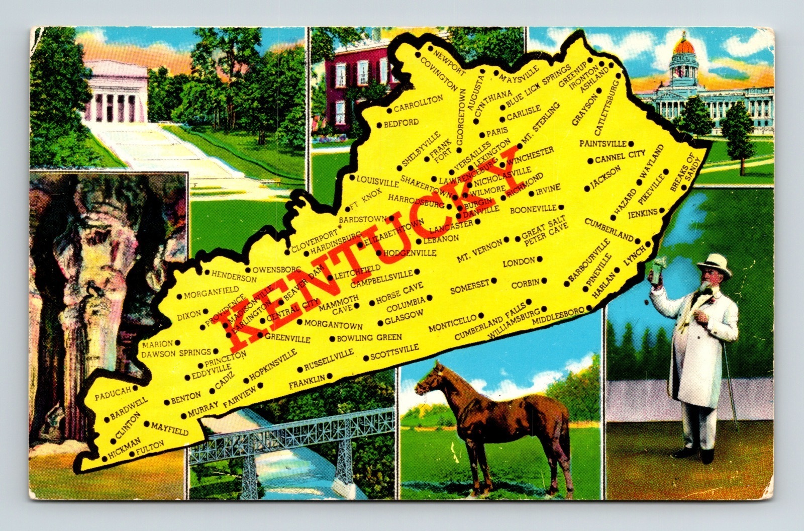 Kentucky Blue Grass State Map Multi View Scenic Landmarks Cities DB ...