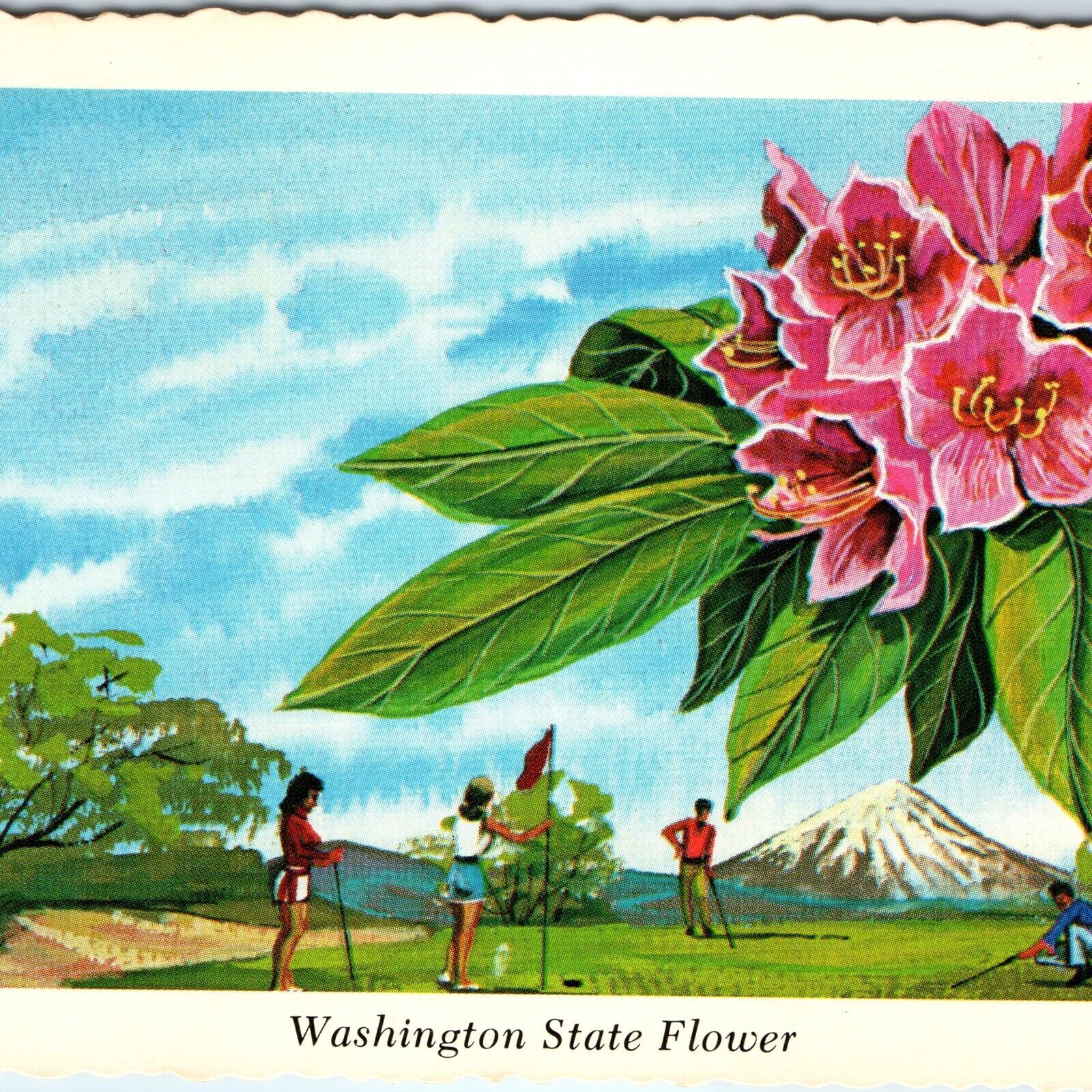 1973 WA Washington State Flower Rhododendron Golf Ken Haag Painting Art ...