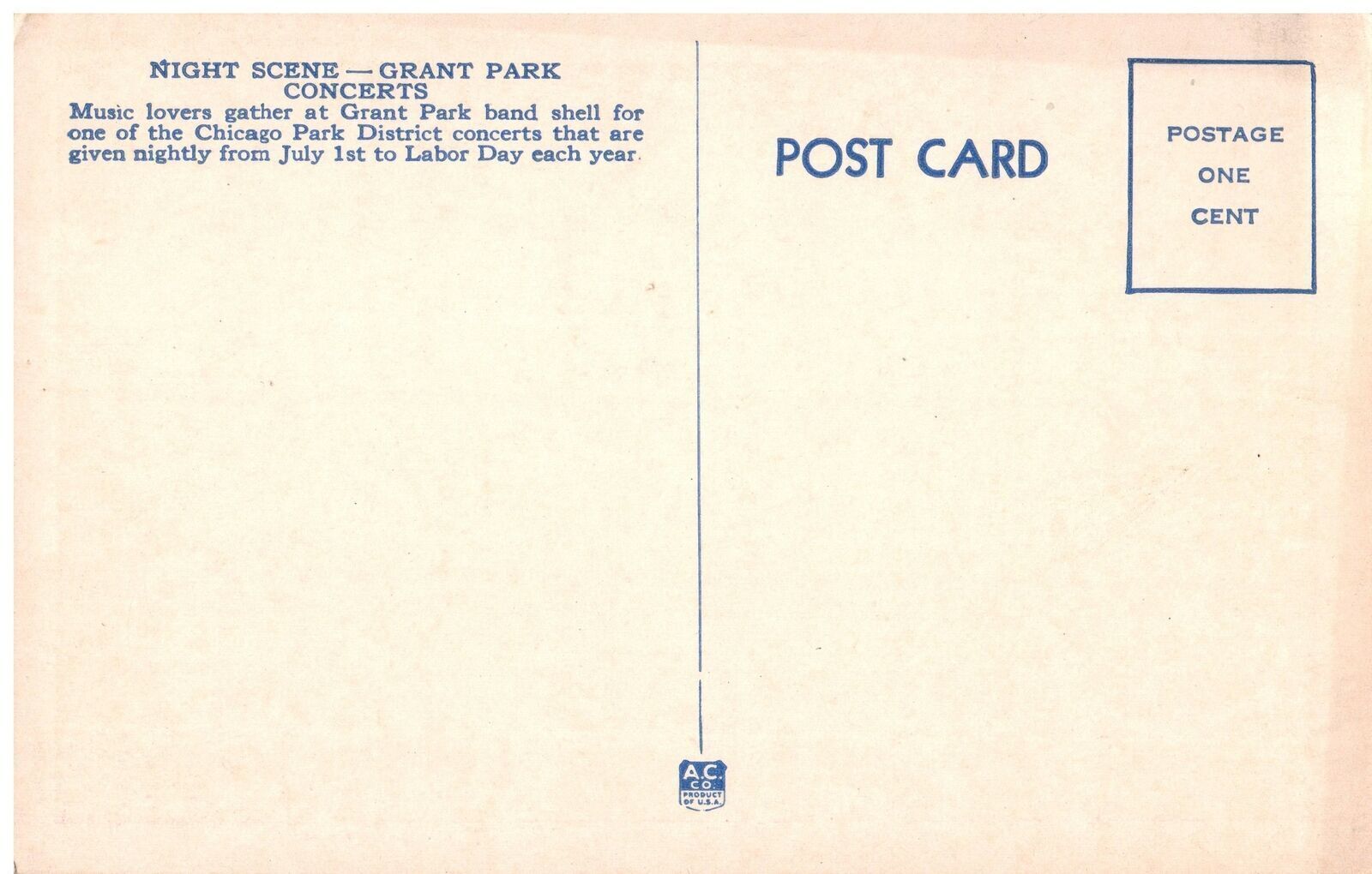 Vintage Postcard Night Audience at a Grant Park Concert Chicago ILL.C ...