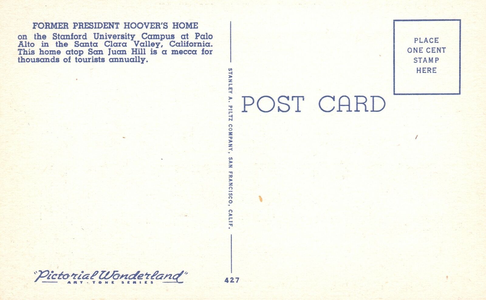 Vintage Postcard 1920s Pres. Hoover Home Stanford Univ. Campus Palo ...