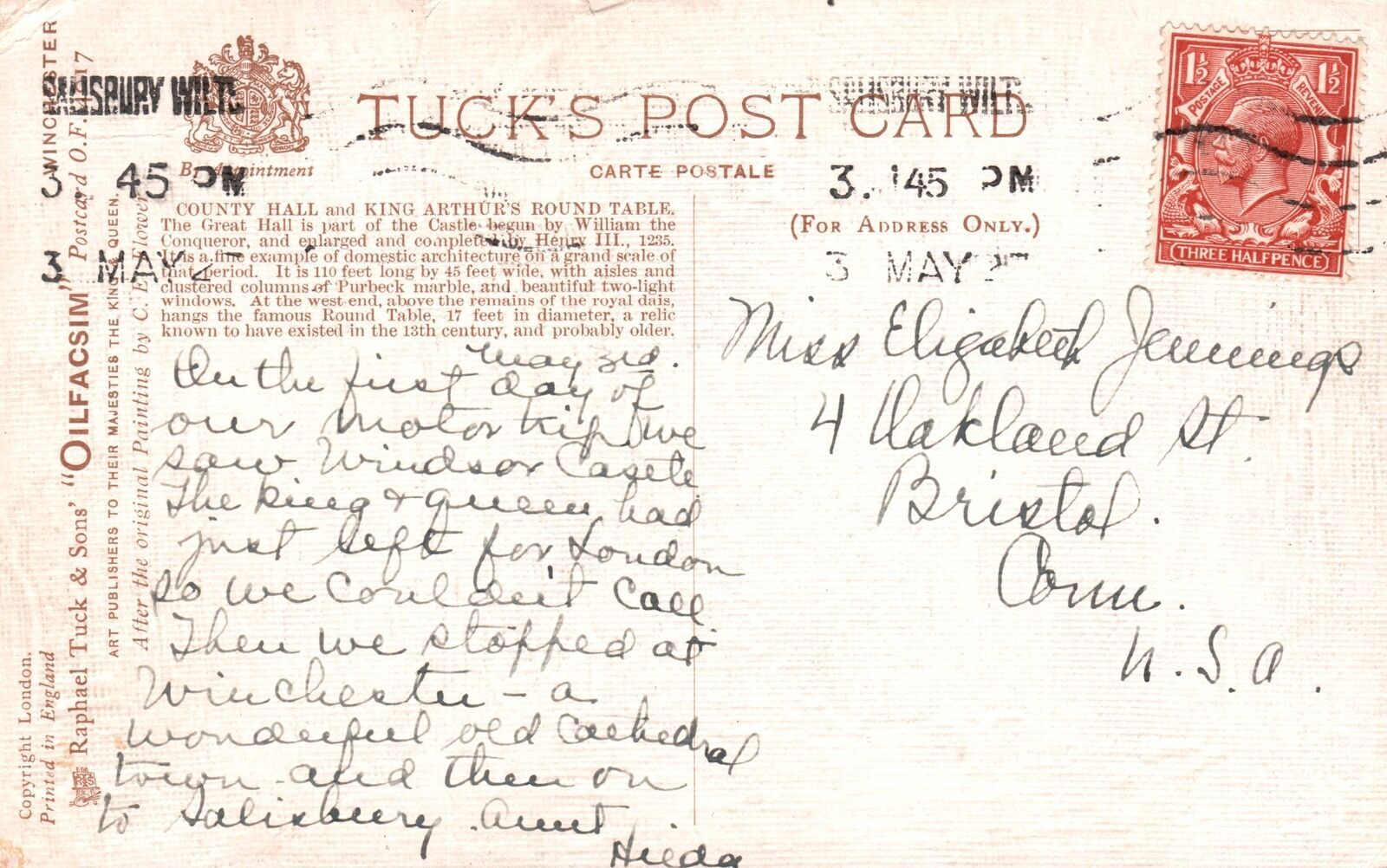 Vintage Postcard 1925 County Hall and King Arthur's Round Table Great ...