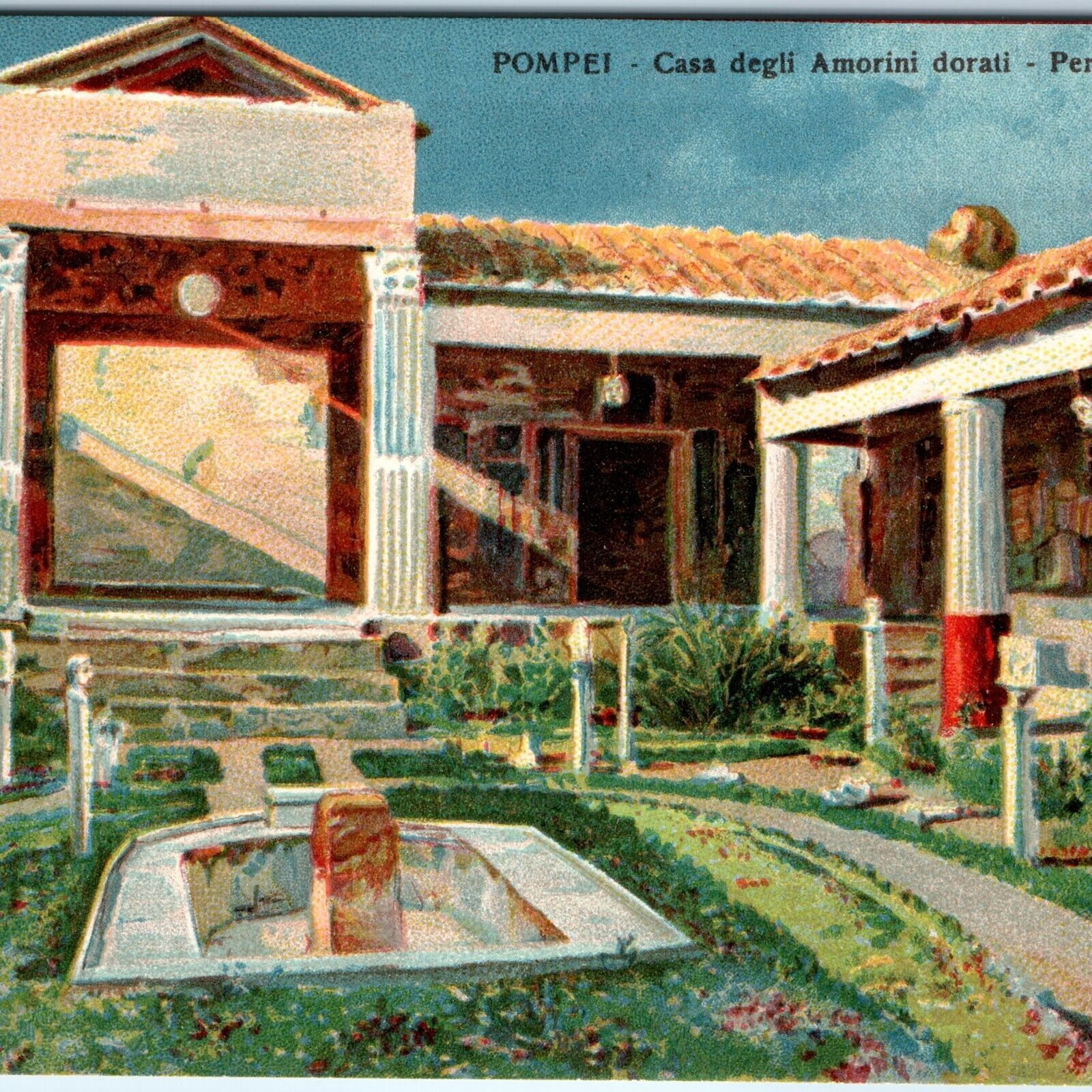 c1920s Pompei, Italy Casa degli Amorini Dorati Peristyle Portico Fresco ...