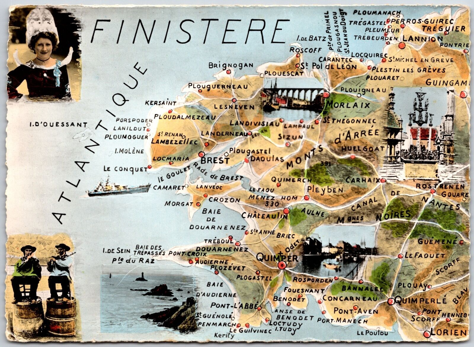 Le Finistere Atlantique Maps France Cities and its Landmarks Postcard ...