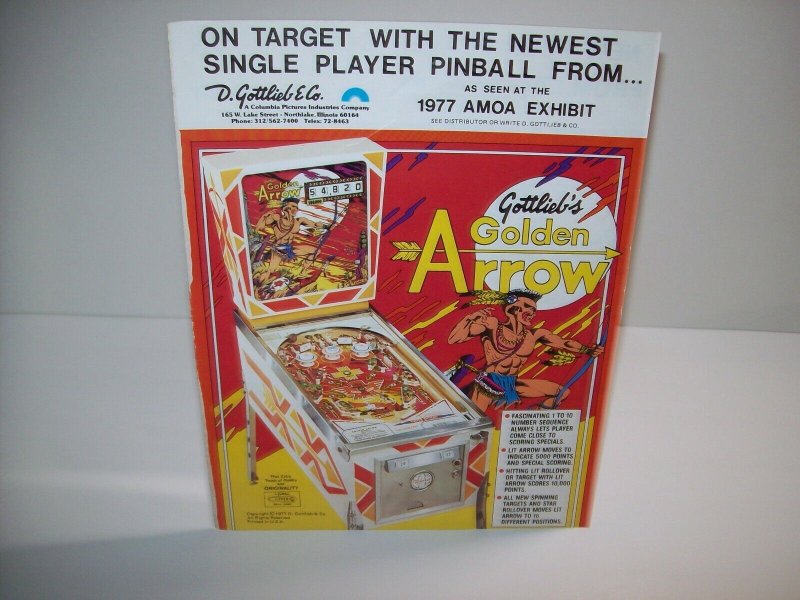 Golden Arrow + Vulcan Pinball FLYER Trade Ad Doubled Sided Art Sheet ...