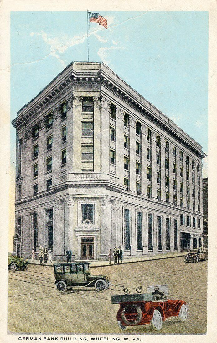 Wheeling West Virgina German Bank Building Street Scene Cars Vintage ...