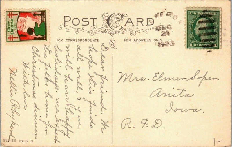 Vintage 1920's Winter Snow Cottage Cabin Creek Scene Christmas Message ...