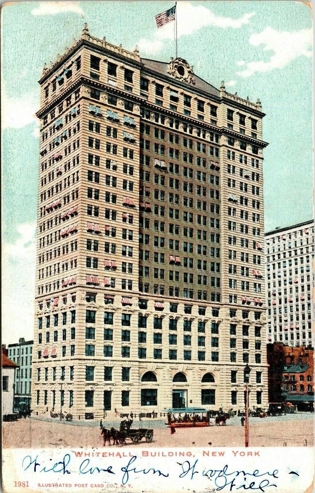 Whitehall Building New York NY Horse Buggy Trolley Antique UDB Postcard ...