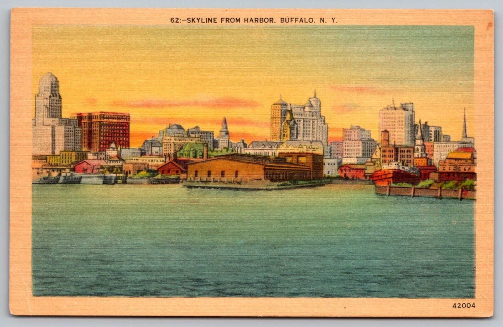Buffalo New York City Harbor Scenic Downtown Skyline Linen UNP Postcard ...