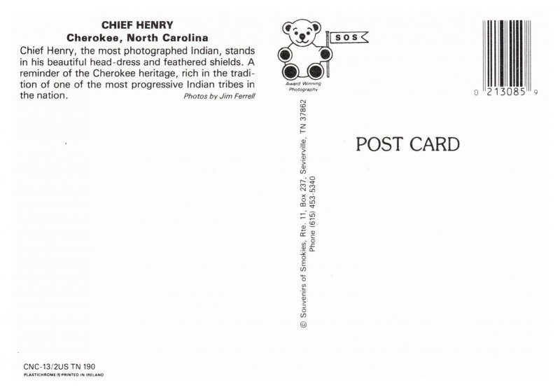 Cherokee North Carolina Chief Henry Native American Chrome UNP Postcard ...