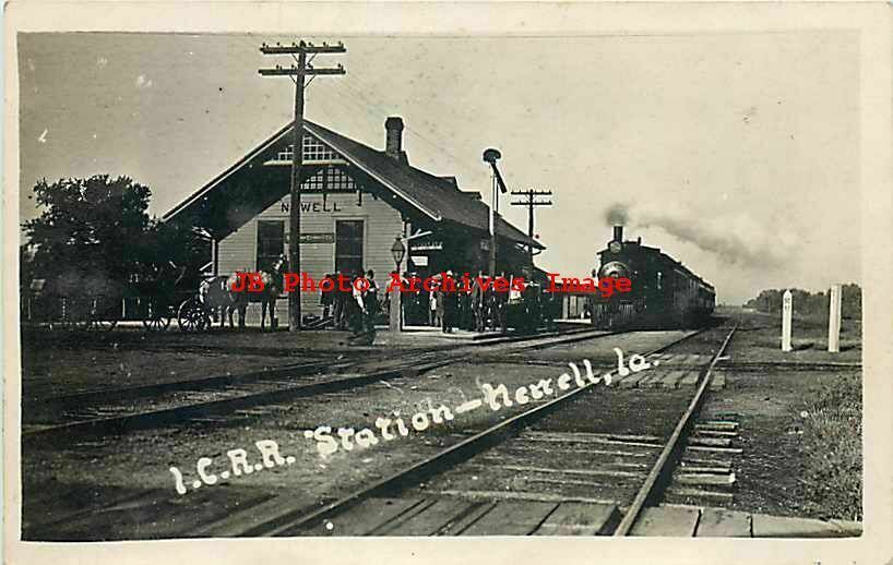 Depot, Iowa, Newell, RPPC, Illinois Central Railroad Station, Train No ...