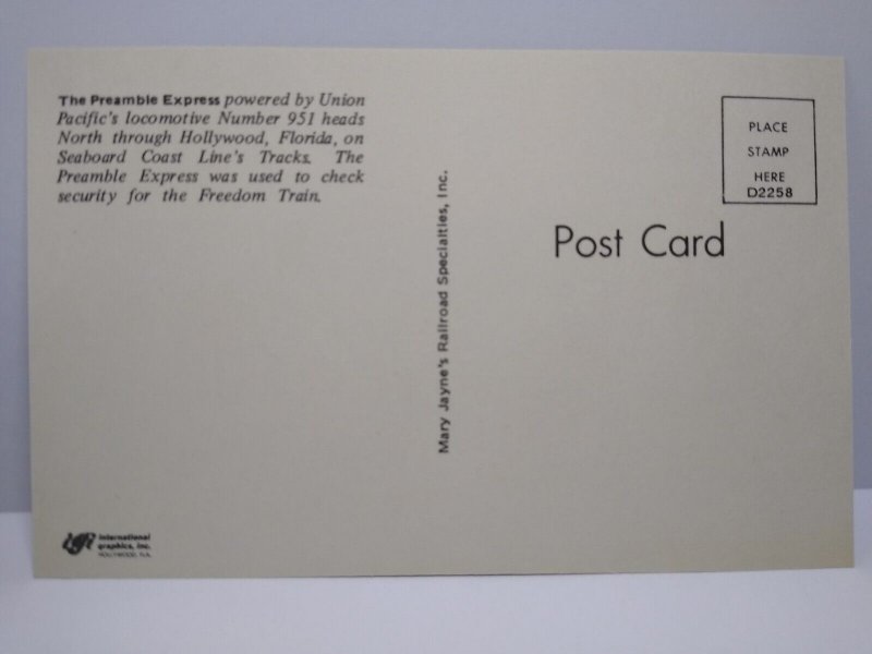 Railroad Postcard Train Locomotive Preamble Express 951 Red White Blue ...