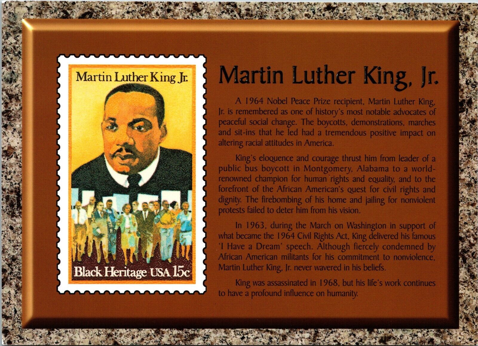 Martin Luther King Jr Nobel Peace Prize Black Heritage 1999 Stamp Art ...