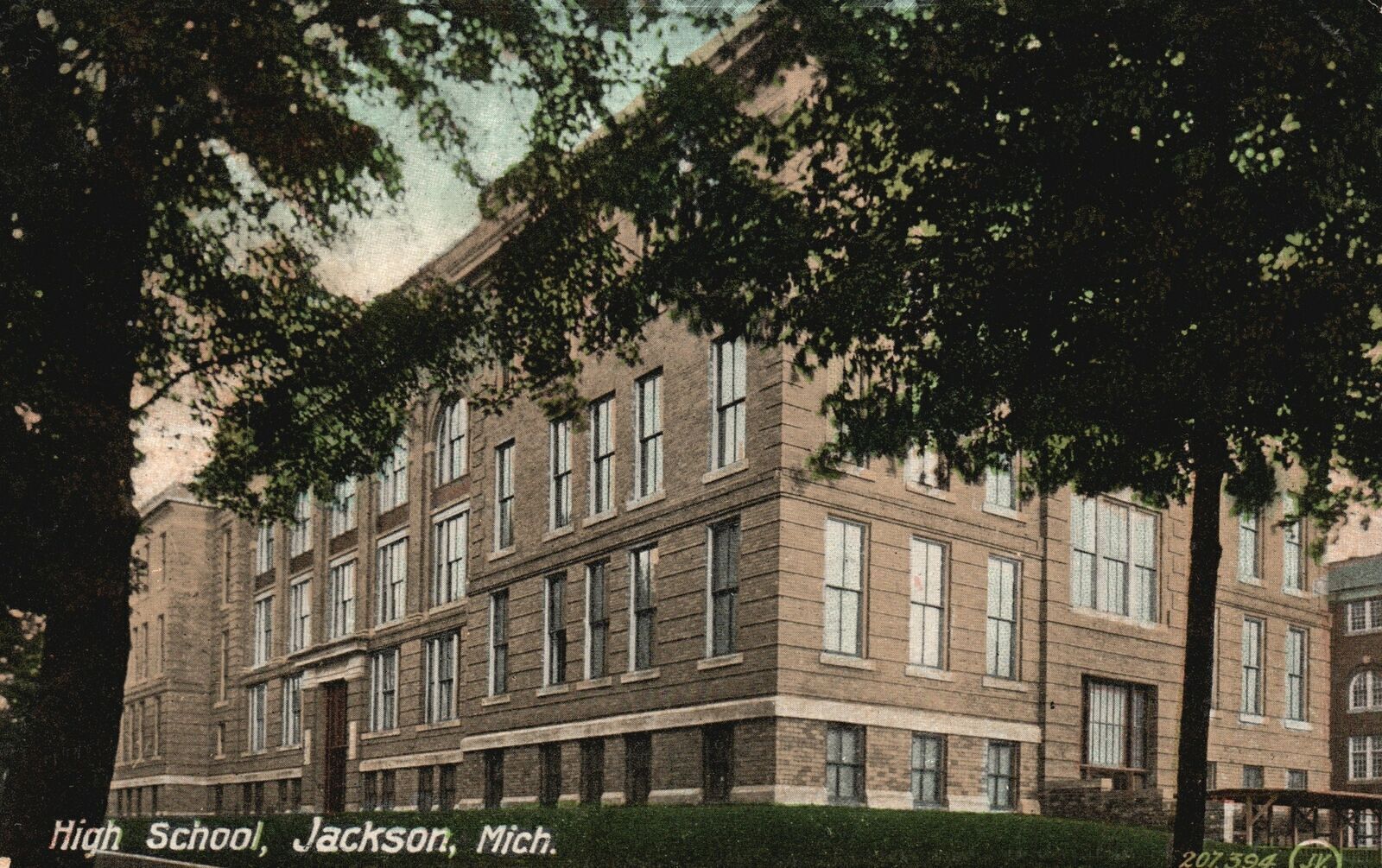 Vintage Postcard High School Building Jackson Michigan MI Pub By. S.H ...