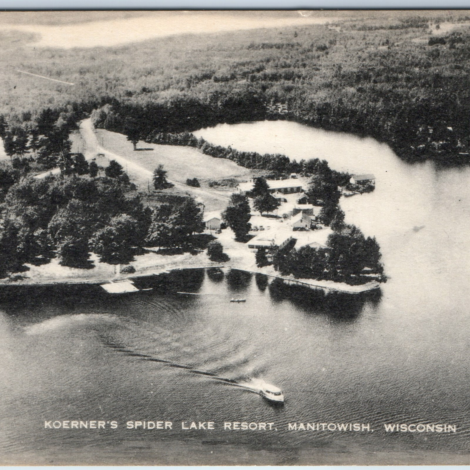 c1930s Manitowish, WI Spider Lake Resort Aerial Lake Cabin Boat Dock ...