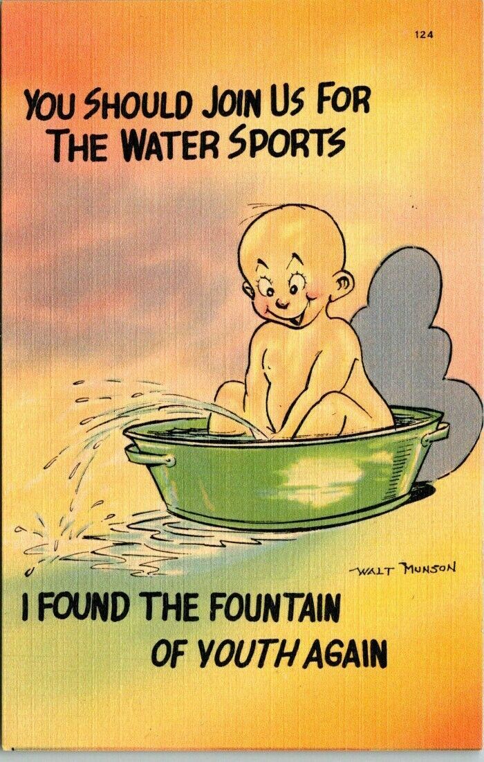 Vintage Linen Postcard "Water Sports" Child Pee Humor UNUSED Good ...