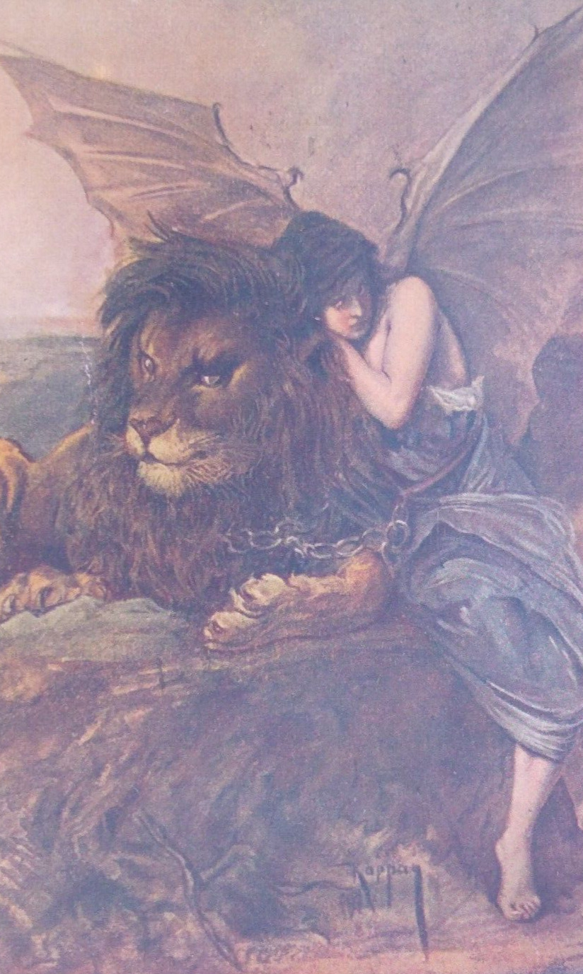 1915 Succubus Woman Hugs Lion Joszi Arpad Koppay Vintage Fantasy ...