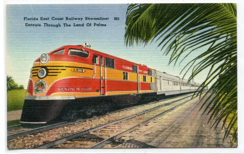 Florida East Coast Railroad Streamliner Train linen postcard | Topics ...