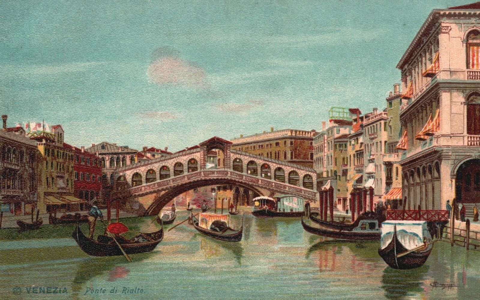 Vintage Postcard 1900's Venezia Ponti De Realto Oldest Rialto Bridge ...