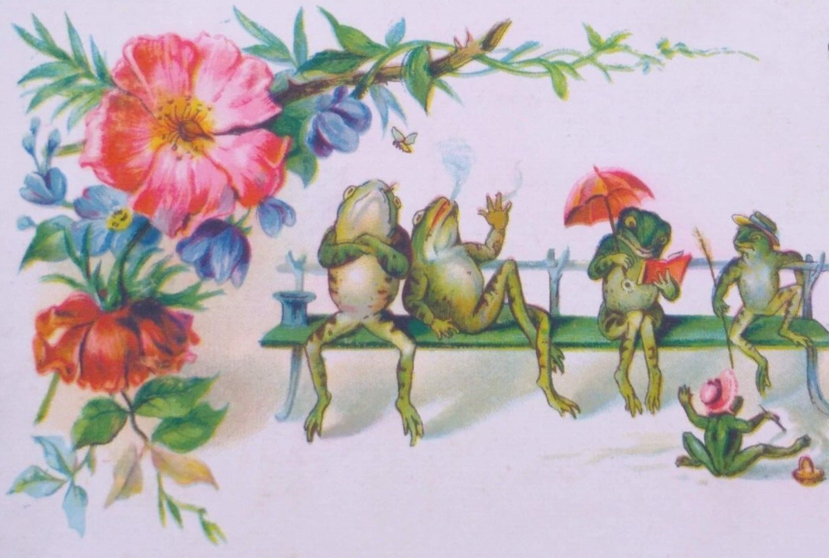 1880s - 1890s Victorian Anthropomorphic Frogs Smoking FLower Biscuits ...