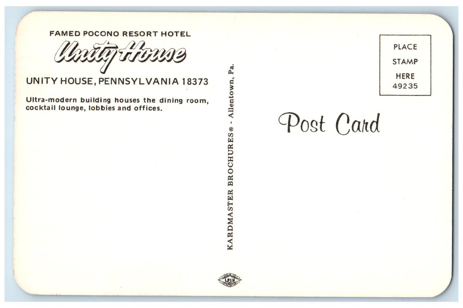 c1960s Famed Pocono Resort Hotel Unity House Pike County PA Unposted ...