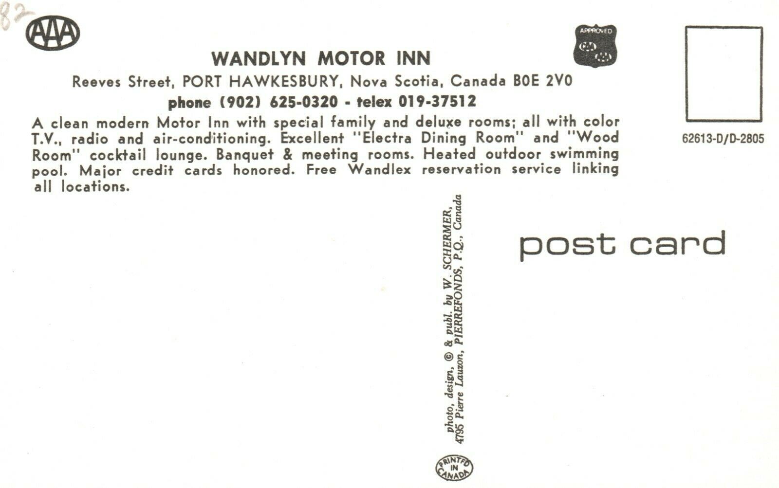 Vintage Postcard Wandlyn Motor Inn Reeves Street Port Hawkesbury Nova ...