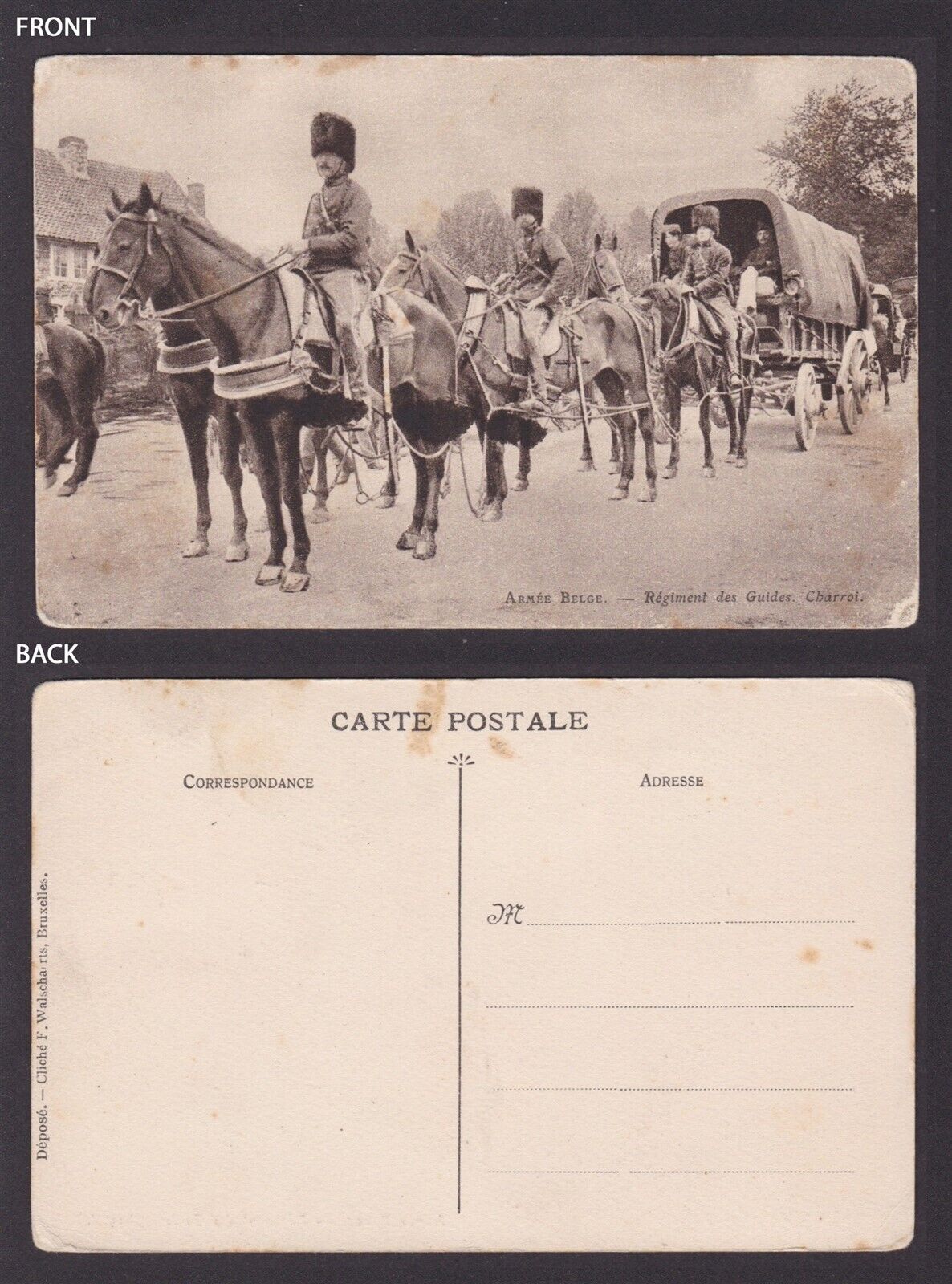 Vintage postcard, Armée belge, Régiment des Guides, Charroi, RPPC, WWI ...