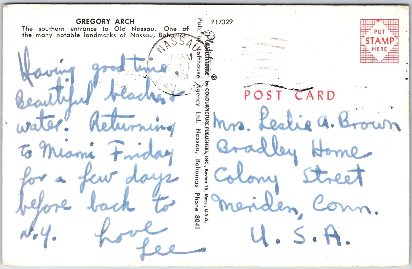 Vintage Postcard Gregory Arch at the Southern Entrance to Nassau ...