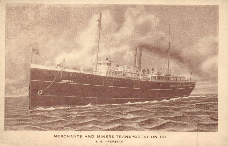 SS Persian Merchants & Miners Transportation CO Antique Postcard W/ MAP ...