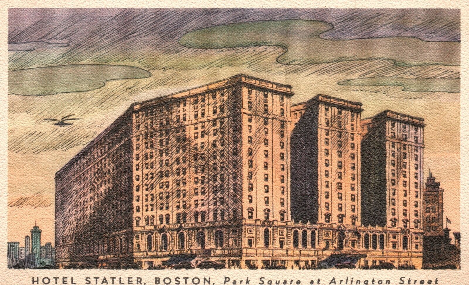 Vintage Postcard 1930's Hotel Statler Boston Park Square Arlington St ...