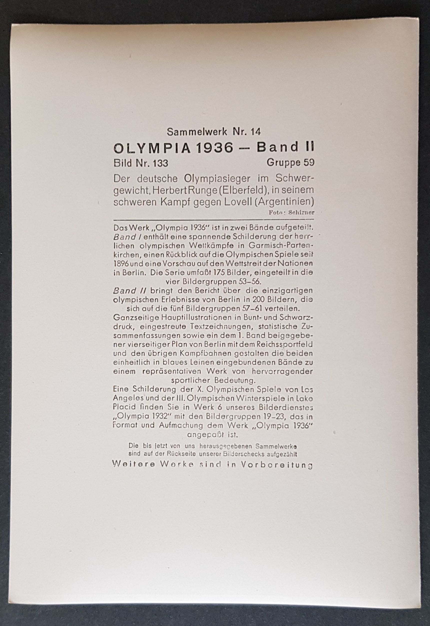 Rare Large Format Collector Photo Card 1936 Berlin Olympics - Boxing ...